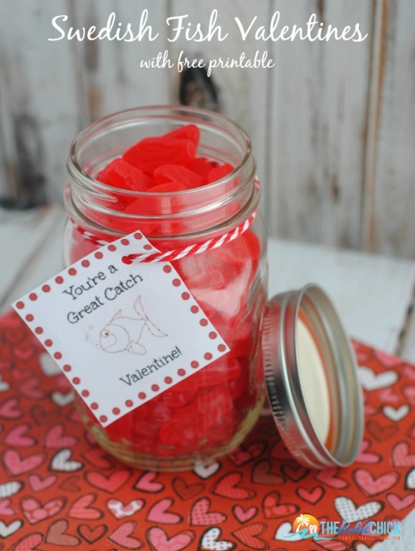 Swedish Fish Valentines Jar with free Printable Valentine - The Rebel Chick