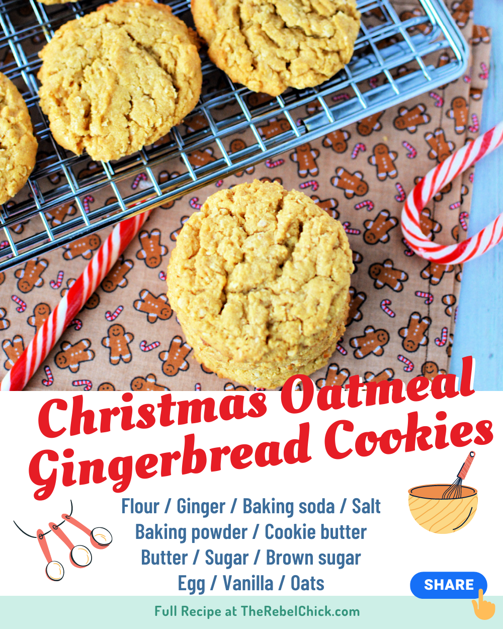Oatmeal Gingerbread Cookies - The Rebel Chick