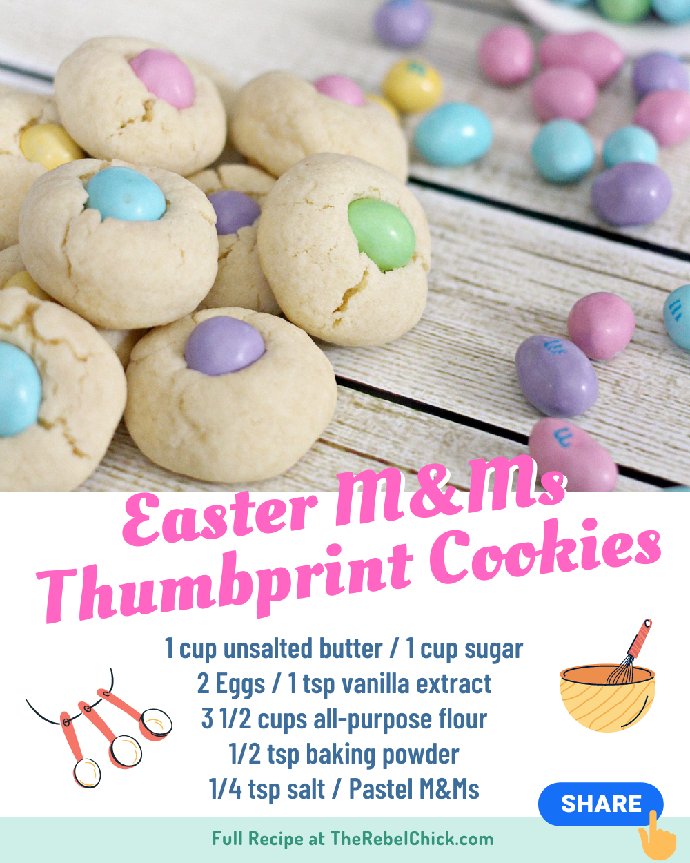 Easter M&Ms Thumbprint Cookies Recipe - The Rebel Chick