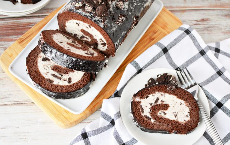Homemade Oreo Cookie Ice Cream Cake Roll