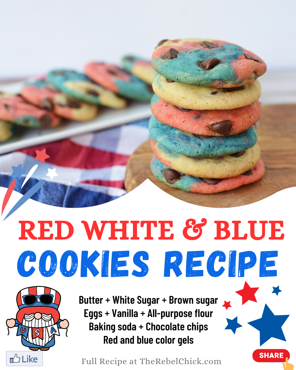 Red White & Blue Chocolate Chip Cookies Recipe