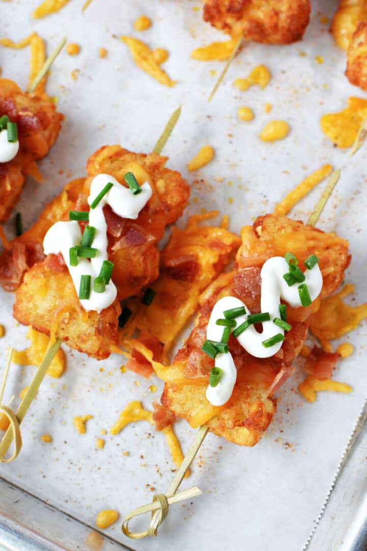 Loaded Tater Tot Skewers - The Rebel Chick